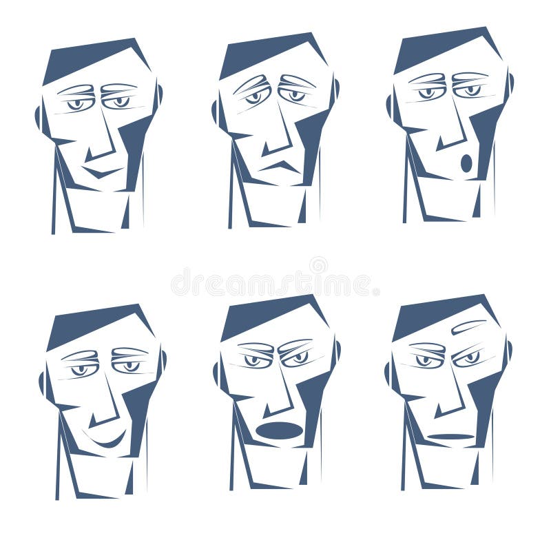 Cartoon Man Face Emoticon Set Stock Vector - Illustration of avatar ...