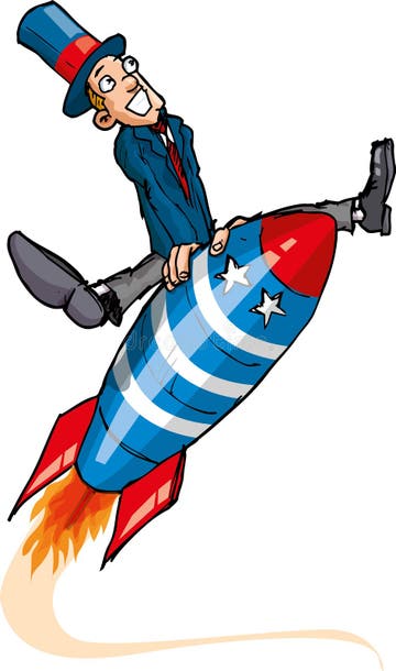 Cartoon Man on a Flying Rocket Stock Vector - Illustration of cartridge ...
