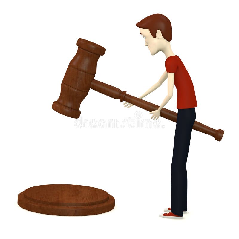 Cartoon man with gavel stock illustration. Illustration of business ...