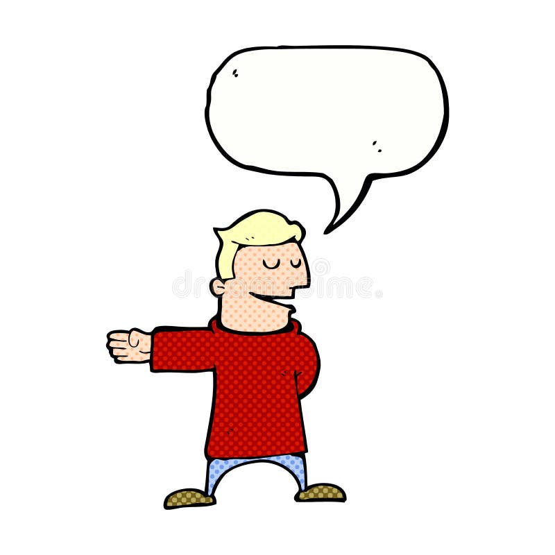 Cartoon Man Gesturing Direction with Speech Bubble Stock Illustration ...