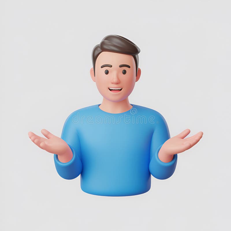 Cartoon Man Gesturing with Open Hands in a 3d Render on a White ...