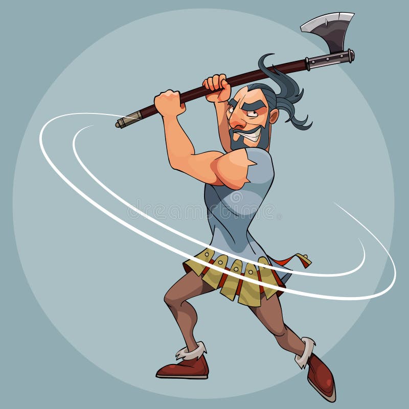 Cartoon Man in a Gladiator Suit Swings an Ax Stock Vector ...