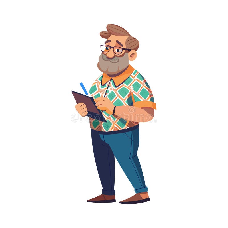 Cartoon Man with Glasses and Notepad Taking Notes Illustration Stock ...