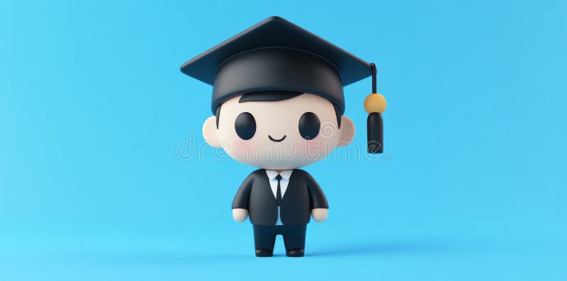 A Cartoon of a Man with a Graduation Cap, Education, and Degree. Stock ...