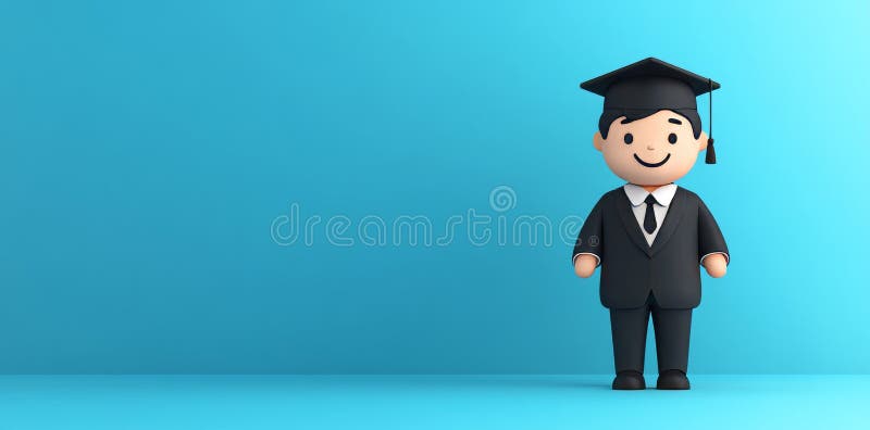 A Cartoon Man in a Graduation Cap with His Education and Degree. Stock ...