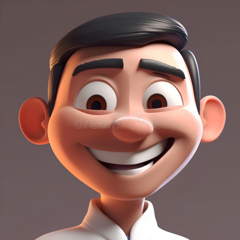 Cartoon Man with Happy Expression, 3d Render Illustration, Square Image ...