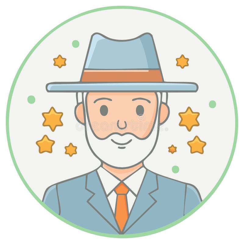 Cartoon Man with Hat and Beard in Circle Avatar with Stars Decoration ...