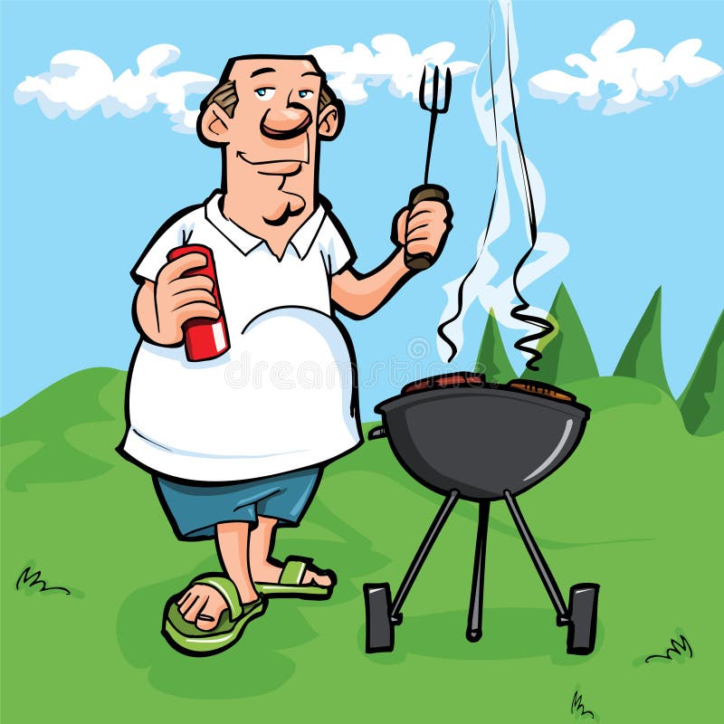 Cartoon of Man Having a BBQ Stock Vector - Illustration of smiling ...