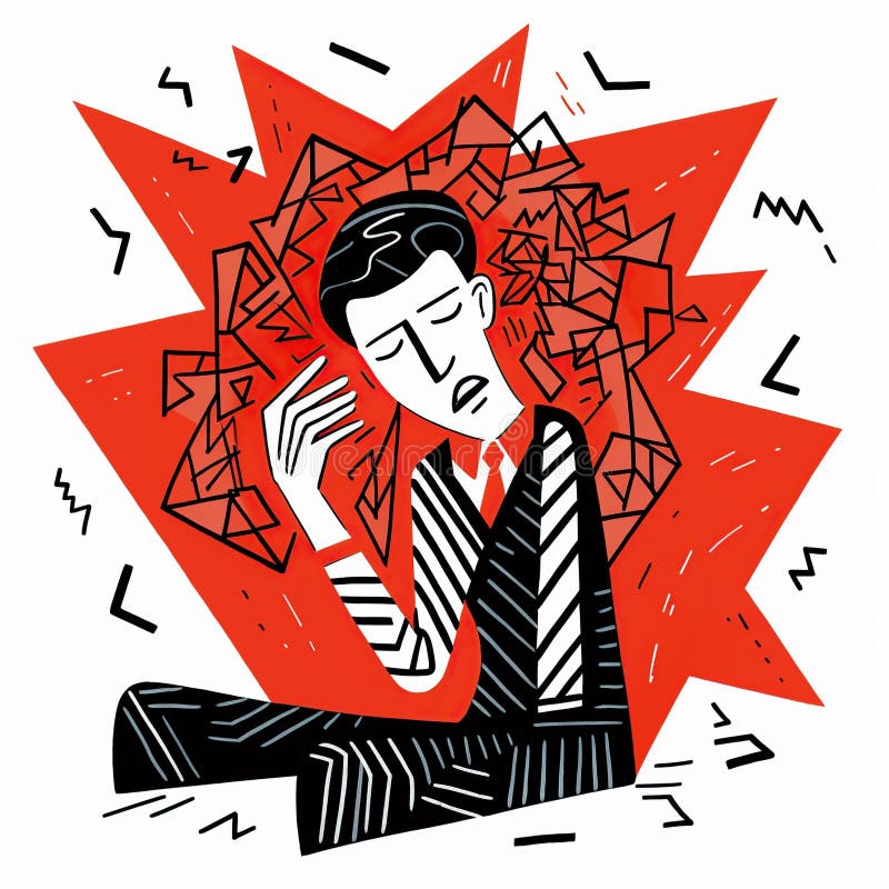 Cartoon Man with a Headache Sitting on the Ground, Symbolizing Pain, AI ...