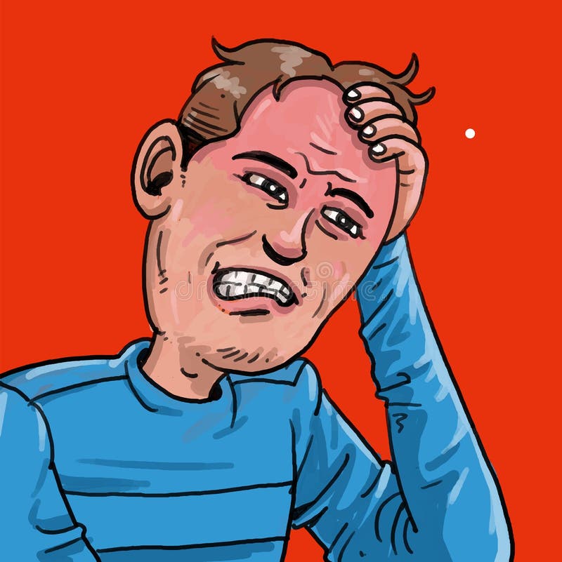 The Cartoon a Man Held Back His Aching Head. Stock Vector ...
