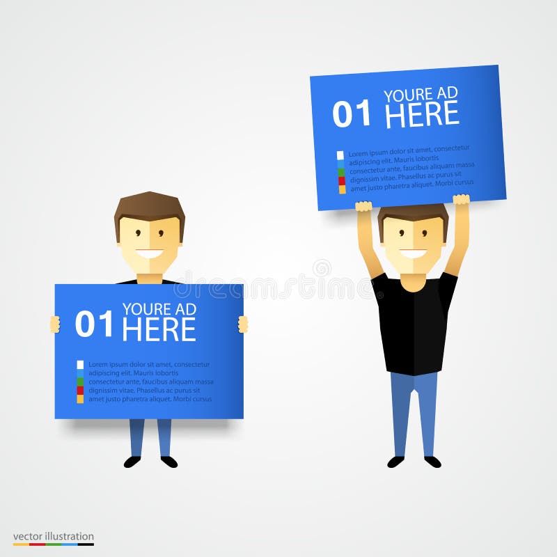 Cartoon Man Holding Advertising Placard. Stock Vector - Illustration of ...