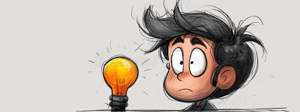 A Cartoon of a Man Holding a Light Bulb in Each Hand Stock Illustration ...
