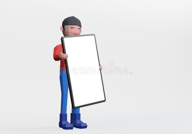 Cartoon Man Holding A Mobile Phone Or Smartphone Stock Illustration