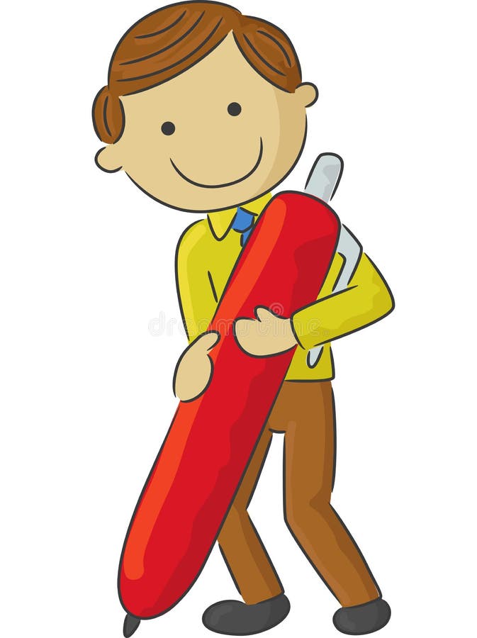Cartoon man holding a pen stock vector. Illustration of smile - 56088423 Cartoon man holding a pen stock vector. Illustration of smile - 56088423