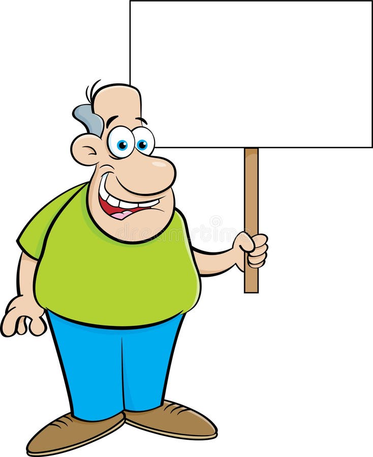Cartoon Man Holding a Sign. Stock Vector - Illustration of sign ...
