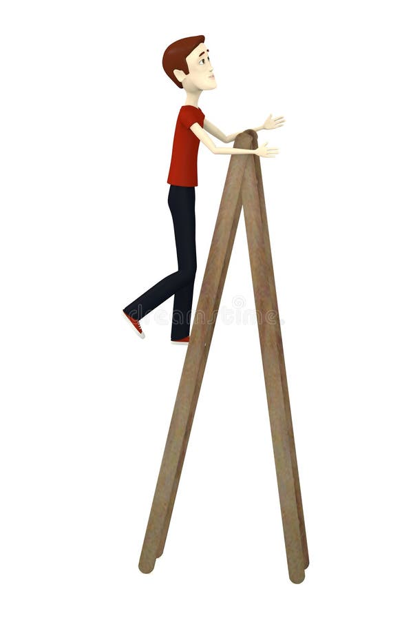 Cartoon man on a ladder stock illustration. Illustration of people ...