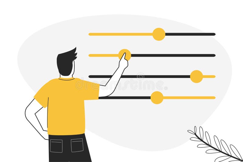 Cartoon Man Moves Different Sliders. Guy Adjusts Various Parameters ...