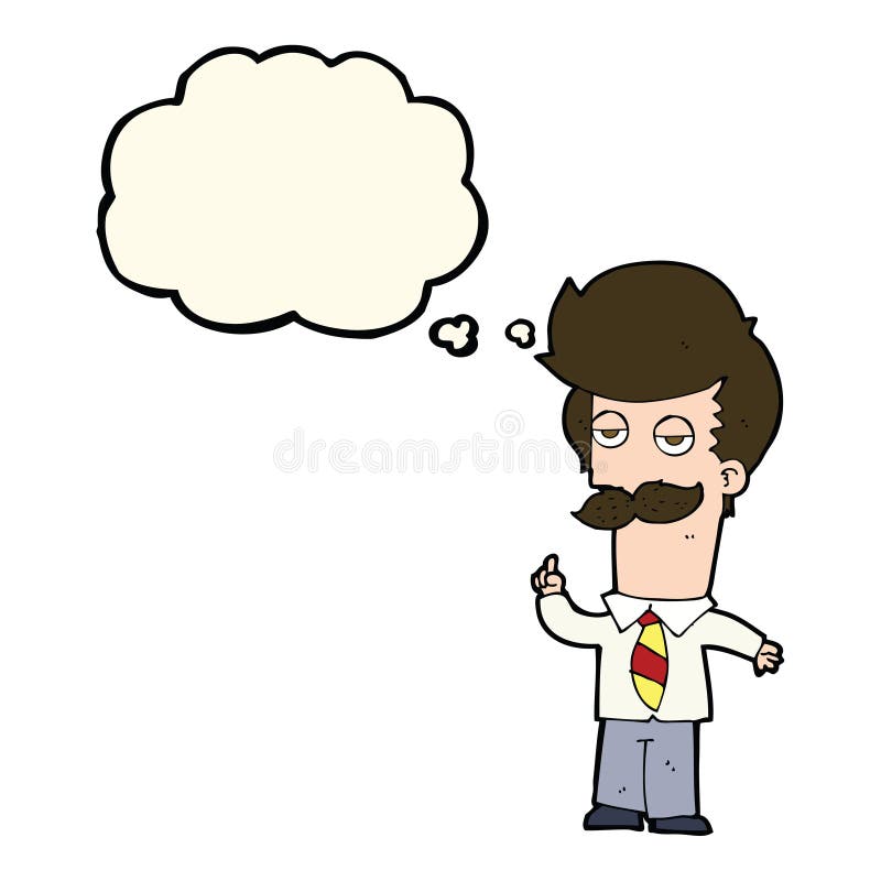 Cartoon Man with Mustache Explaining with Thought Bubble Stock ...