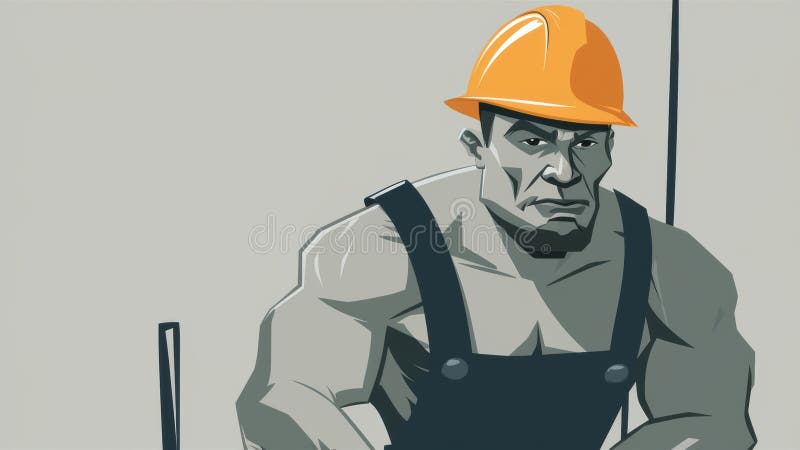 A Cartoon Man in Orange Hard Hat Holding a Wrench, AI Stock ...