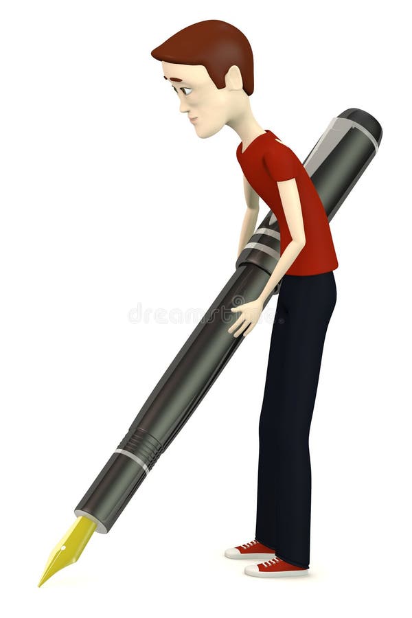 Cartoon man with pen stock illustration. Illustration of render - 30577148