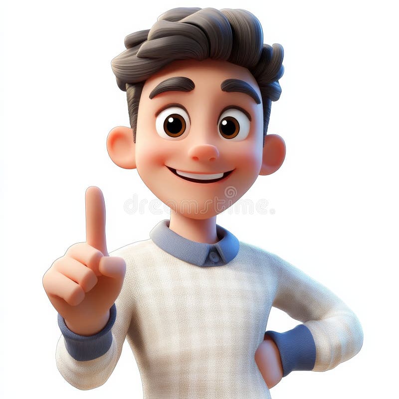 Cartoon Man Pointing Upward, Idea, 3Drender Stock Illustration ...