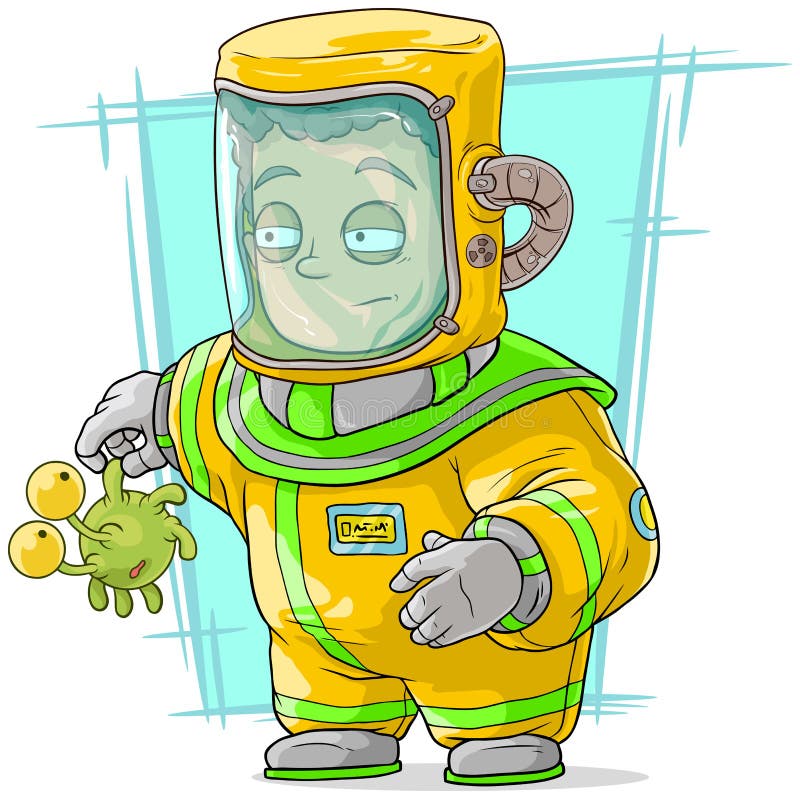 Cartoon Man in Protective Suit with Alien Stock Vector - Illustration ...