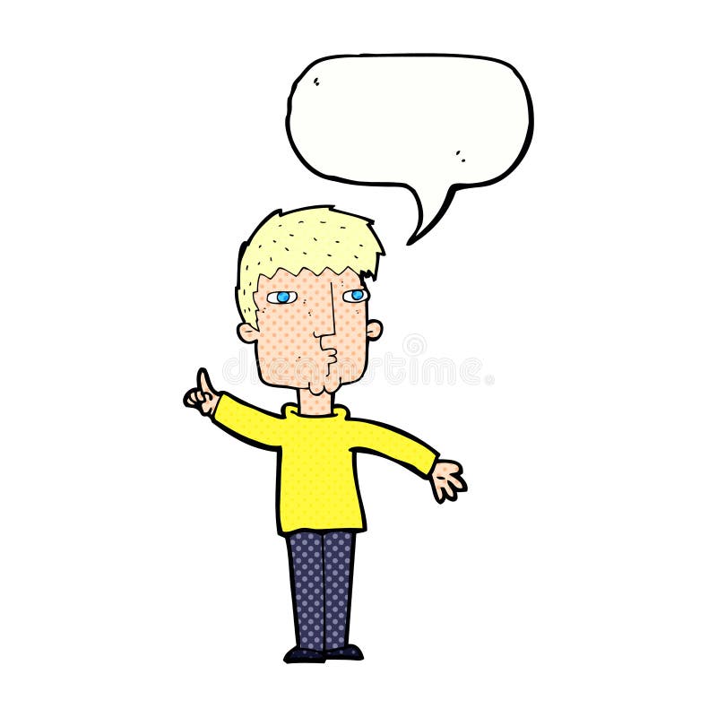 Cartoon Man Raising Point with Speech Bubble Stock Illustration ...