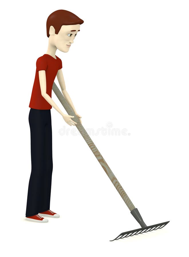Cartoon man with rake stock illustration. Illustration of render - 31098705
