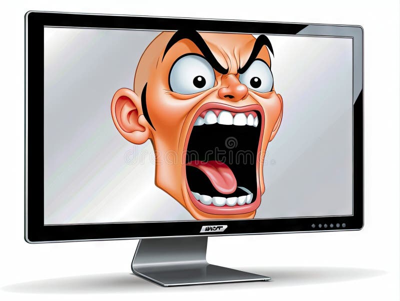Cartoon Man Screaming from Monitor Stock Illustration - Illustration of ...