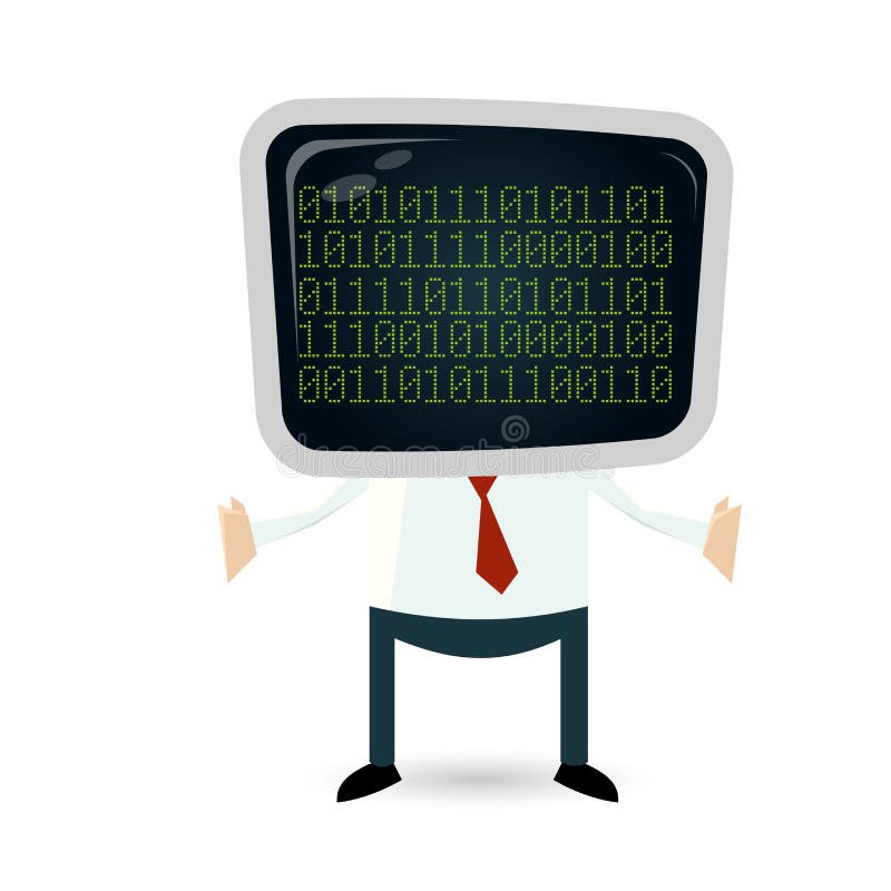 Cartoon Man with Screen Head Stock Vector - Illustration of binary ...