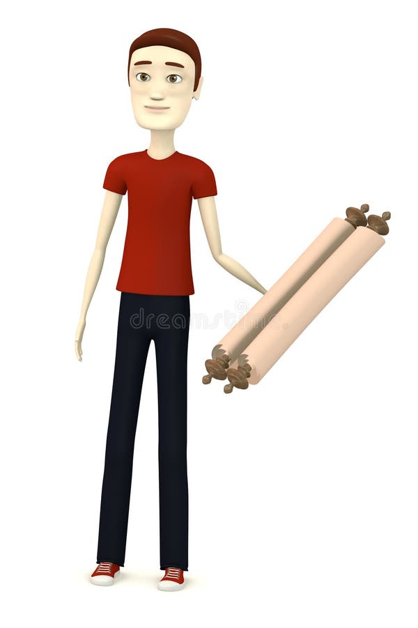 Cartoon man with scroll stock illustration. Illustration of character ...