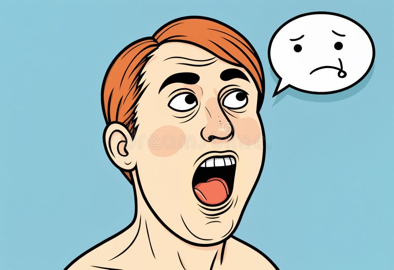 Cartoon Man with Shocked Confused Expression and Sad Speech Bubble ...