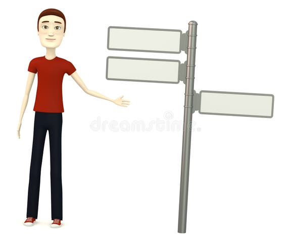 Cartoon man with sign stock illustration. Illustration of render - 31185211
