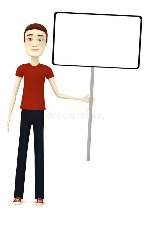 Cartoon man with sign stock illustration. Illustration of young - 31305521