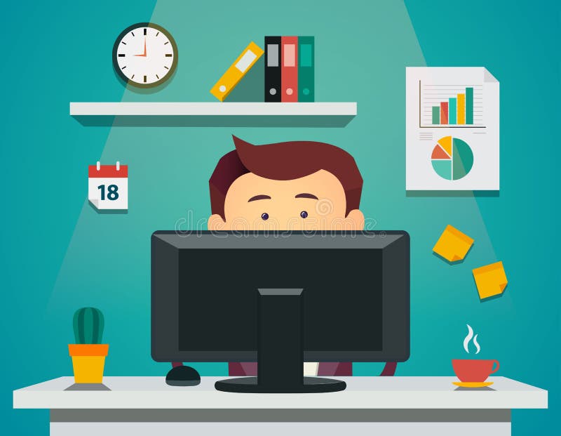 Cartoon Man Sitting on Computer. Vector Concept Stock Vector ...