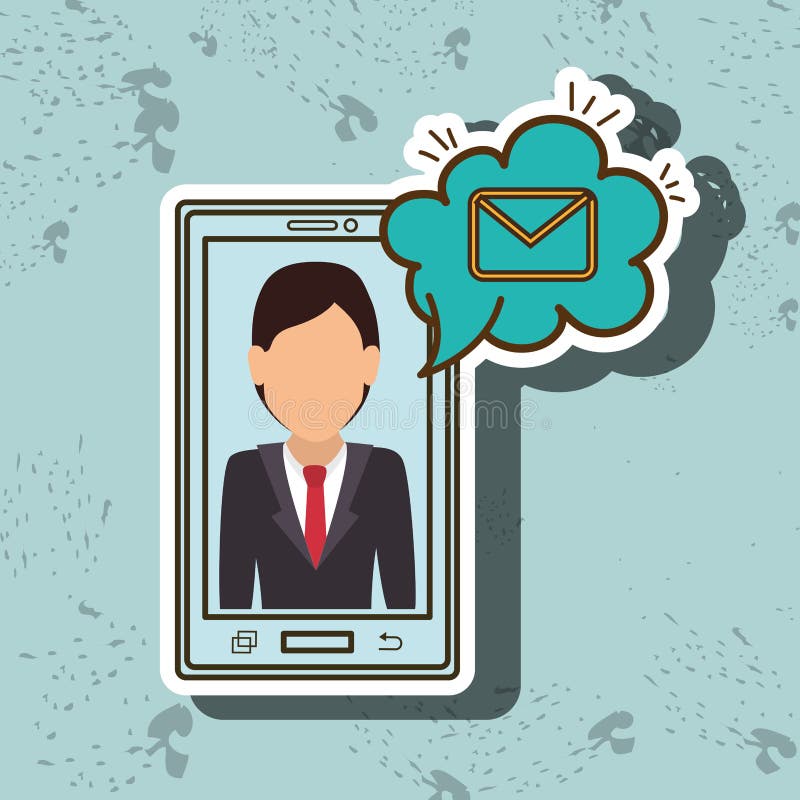 Cartoon Man Smartphone Cloud Email Stock Illustration - Illustration of ...