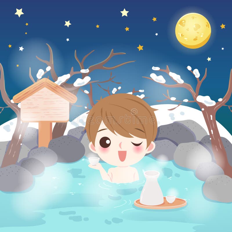 Man enjoy with hot spring stock vector. Illustration of heat - 128895051