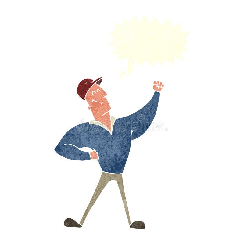 Cartoon Man Striking Heroic Pose with Speech Bubble Stock Illustration ...