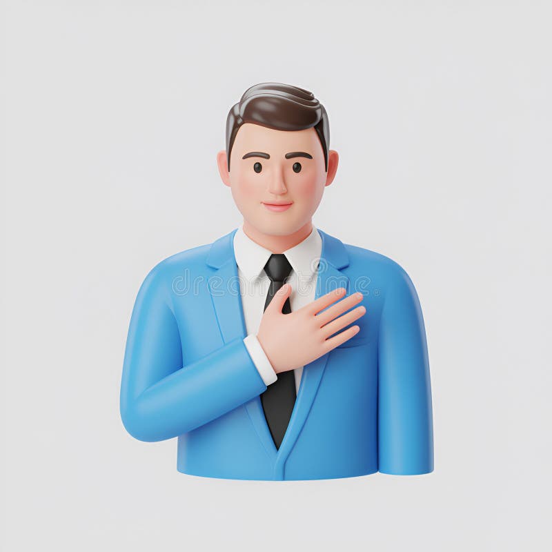 Cartoon Man in Suit with Hand Over Heart Against a Plain Studio Style ...