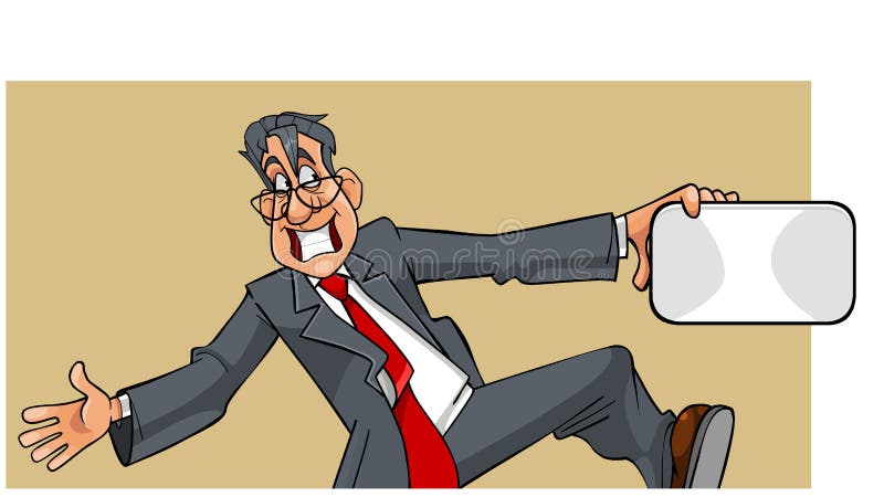 Cartoon Man in a Suit with a Tie Happily Jumping Shows an Empty Card ...