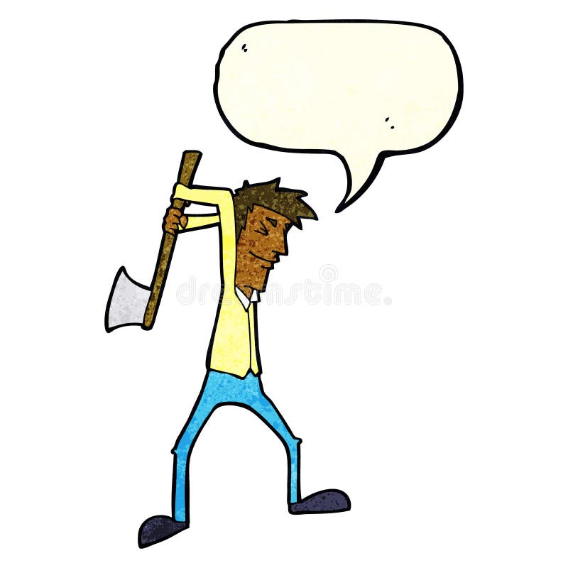 Cartoon Man Swinging Axe with Speech Bubble Stock Illustration ...