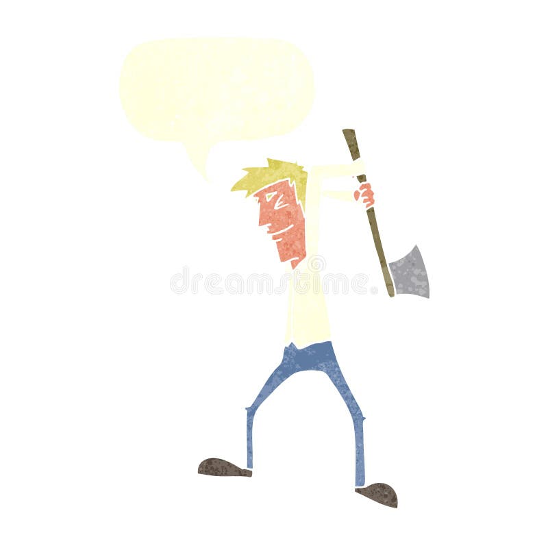 Cartoon Man Swinging Axe with Speech Bubble Stock Illustration ...