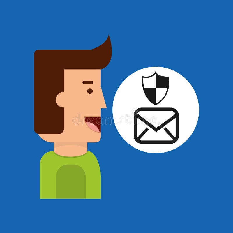 Cartoon Man Tablet Email Protection Shield Stock Vector - Illustration ...