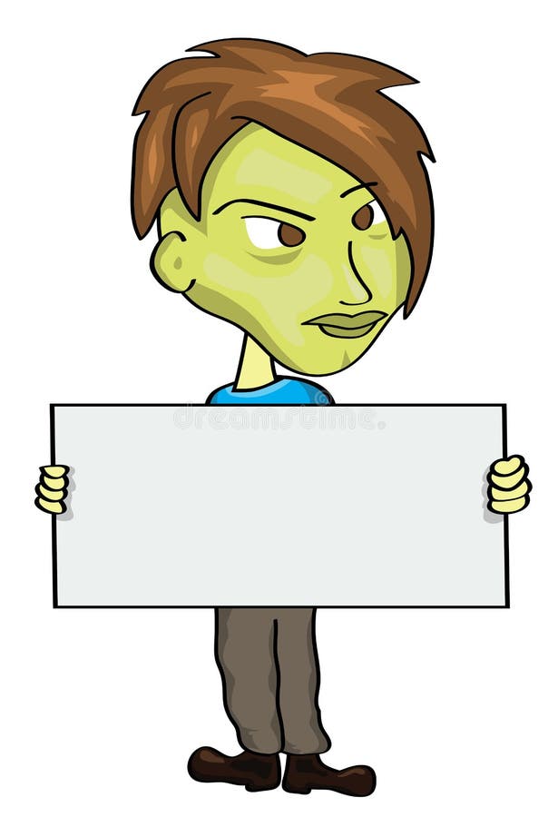 Cartoon Man with a Text Board Stock Illustration - Illustration of wide ...