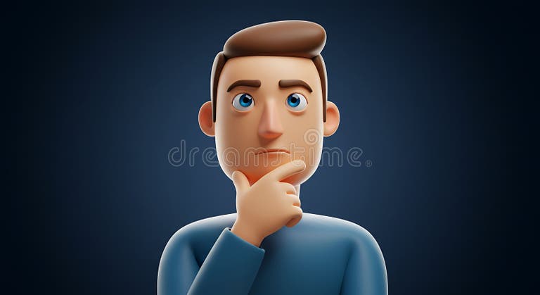 Cartoon Character Thinking Hard with Hand on Chin Stock Illustration ...