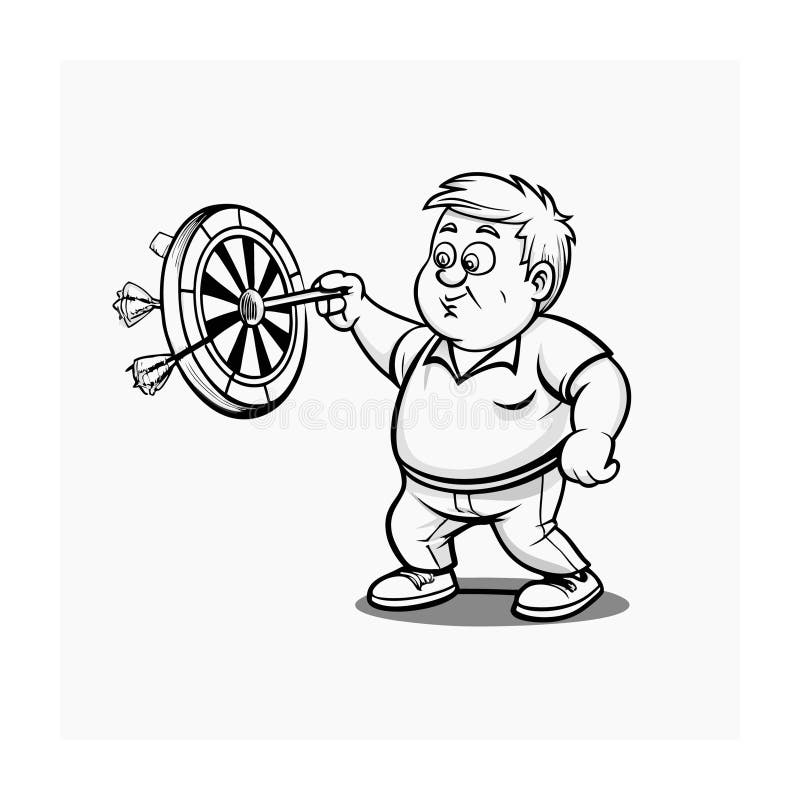 Cartoon Man Throwing Dart at Dartboard Black and White Stock Photo ...