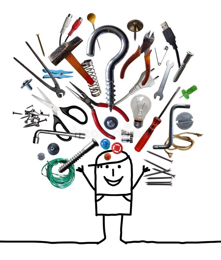 Cartoon Man Throwing Up a Big Tools Set Stock Illustration ...