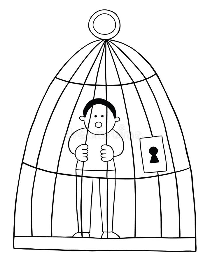 Cartoon Man Trapped in a Cage, Vector Illustration Stock Vector ...