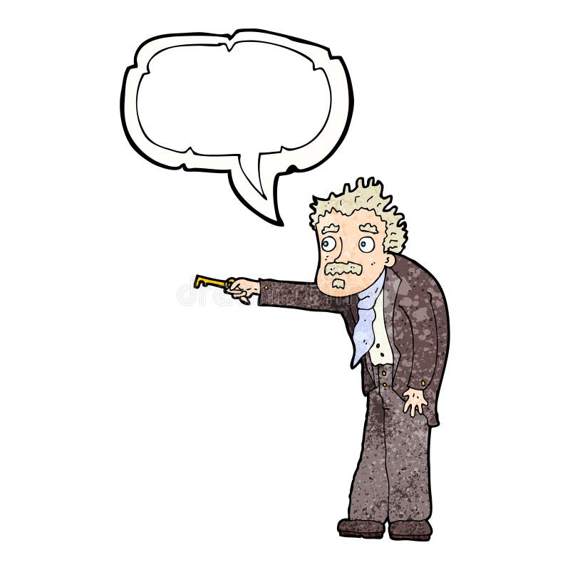 Cartoon Man Trembling with Key Unlocking with Speech Bubble Stock ...