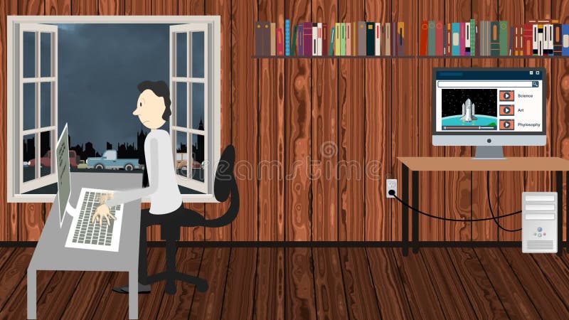 Cartoon Man Typing on a Computer from a Home Office Stock Video - Video ...